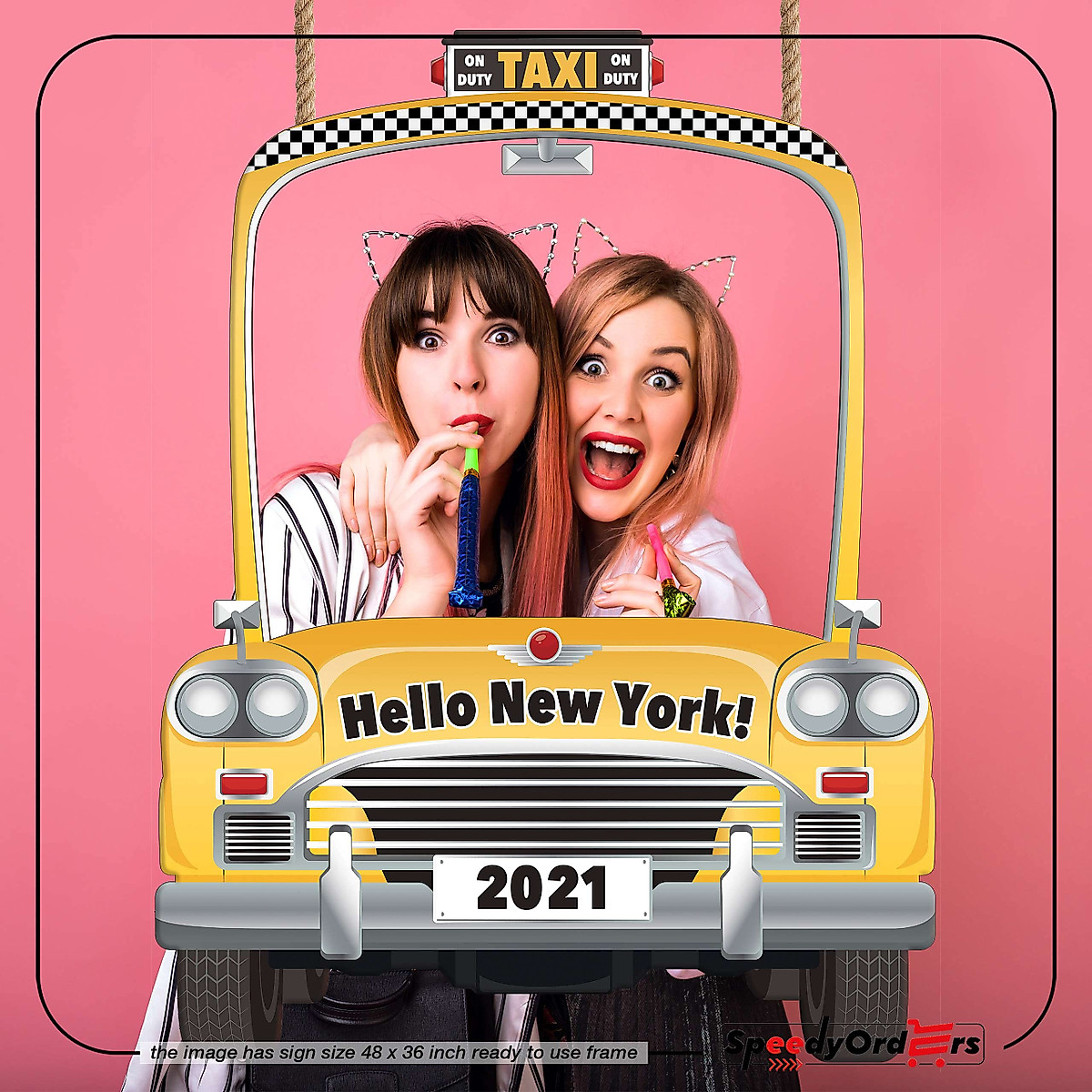 Taxi Photo Booth Frame, Car Photo Booth Prop, Birthday Photo Booth Frame, NYC Party Decoration, Yellow Cab Photo Booth Backdrop, Yellow Taxi Selfie Photo Booth Frame, Sizes 36x24 and 48x32 Inches