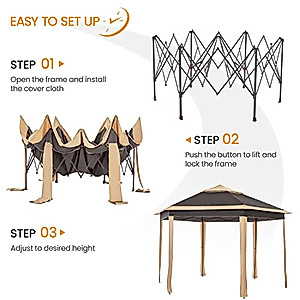 Yaheetech 13’ X 13’ Pop up Gazebo with Mosquito Netting, Hexagonal Outdoor Canopy Tent with Carry Bag for Patio Garden Backyard, Khaki/Brown