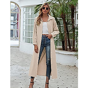 Sopliagon Women Cotton and Linen Shirt Dress Casual Loose Maxi Dresses Apricot XL