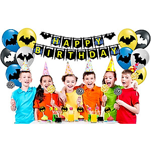 Vision Licensed Bat Superhero Large 6" Happy Birthday Banner Sign | Unique Bat design City Background For Kids Bat Birthday Theme Party Supplies