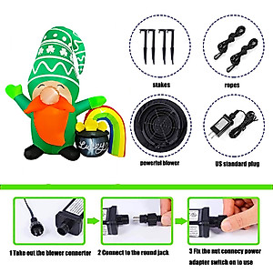 JOYEASE 5Ft Inflatable St Patricks Day Gnome with Rainbow Pot of Gold Decoration, LED Light Up Blow up Gnome for Home Yard Lawn Garden Indoor Outdoor Party Holiday Decor