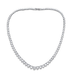 Jewelili Sterling Silver Round Cubic Zirconia Classic Tennis Necklace 16 Inches