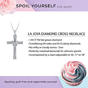 Sterling Silver Cross Heart Necklace for Women | Dainty 1/10 CTTW Lab Grown Diamond Cross pendant Necklace | Ideal Diamond Jewelry Gift for Women
