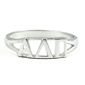 The Collegiate Standard Sterling Silver Alpha Delta Pi ring with cut-out letters size 7