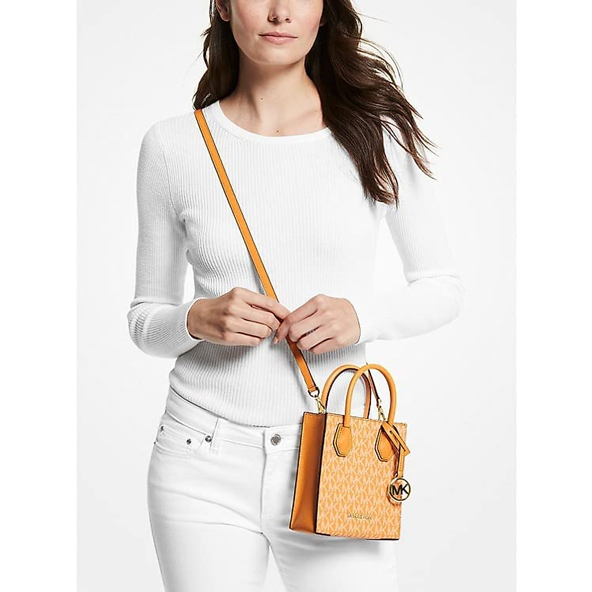 Michael Kors XS Extra Small Mercer Logo Phone Crossbody Bag Honeycomb