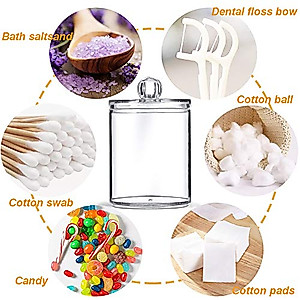 Qiuttnqn 3 Pack Cotton Swab Ball Pad Holder with Lid,Clear Acrylic Bathroom Container,Makeup Organizer for Cotton Swabs,Cotton Rounds,Cotton Ball,Floss Picks,Bath Salts and Hair Ties(10 OZ,20 OZ)