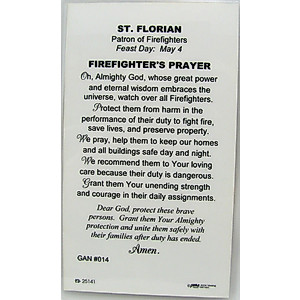 HJ Sherman St Florian Firefighters Service Necklace Badge Shaped with Holy Prayer Card