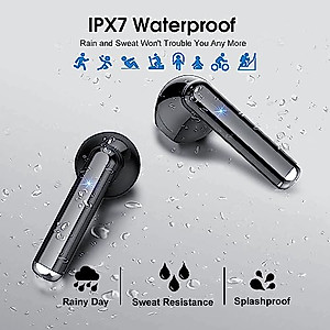 Wireless Earbuds Bluetooth 5.3 Headphones with 4-Mics Clear Call and ENC Noise Cancelling, Bluetooth Earbuds Touch Control Stereo Sound with LED Display, Waterproof Running Headphones for Workout