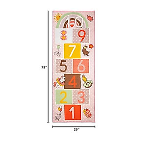 Hopscotch Squad Hop & Count Hopscotch Rug for Play Space & Room Decor with Skid-Proof Backing, 79” L ong x 29” Wide - Classic Hopscotch Rug for Kids