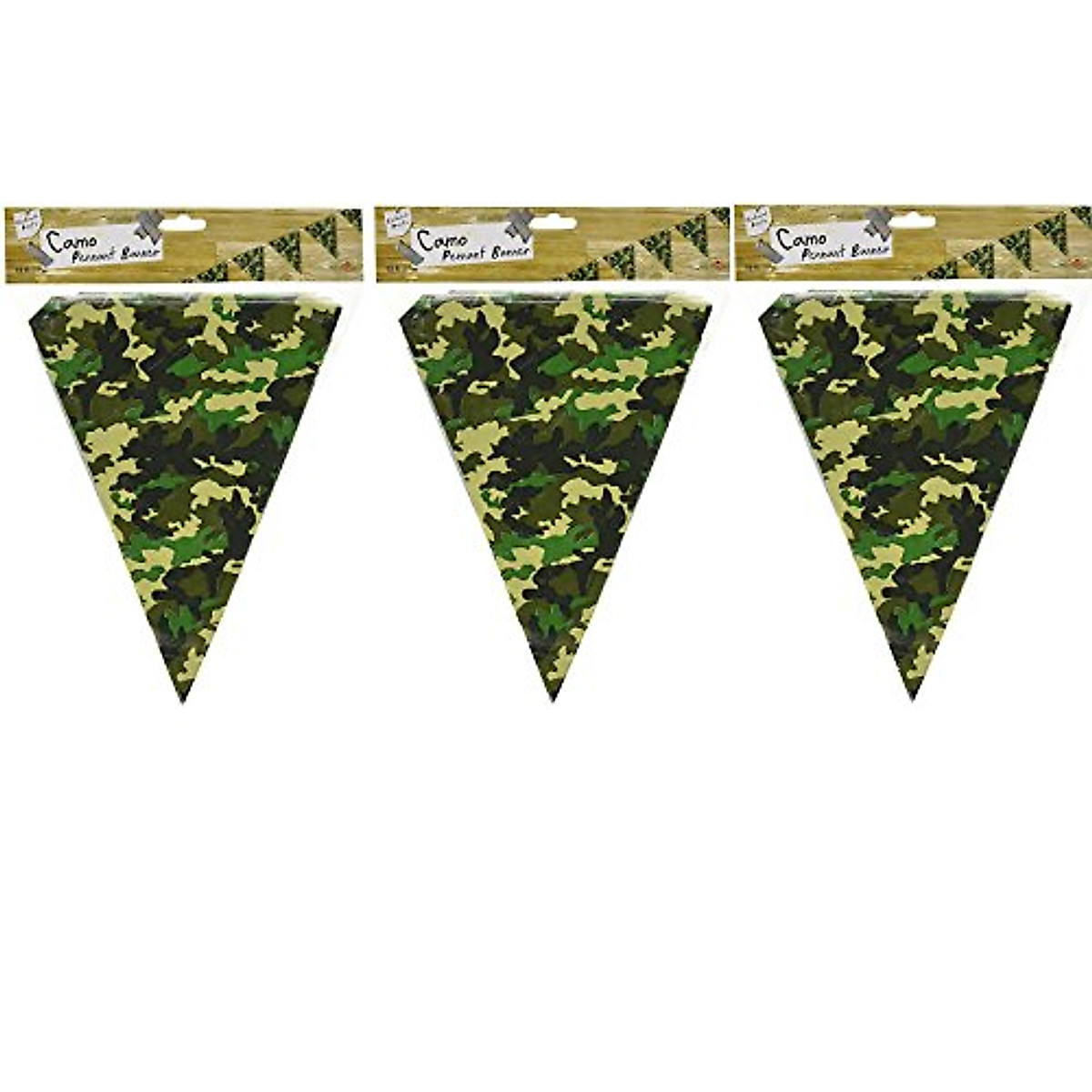 Beistle 50709 Camo Flag Pennant Banner, 10 by 12-Feet (3-Pack)