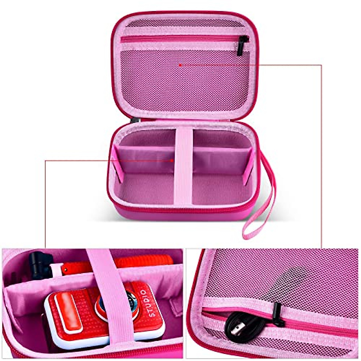 Kids Camera Case for VTech KidiZoom Creator Cam HD Video Camera/ for KODAK Printomatic Digital Instant Print Cameras Toys, Carrying Storage Organizer Bag Also Holds Tripod Accessories(Box Only)-Pink