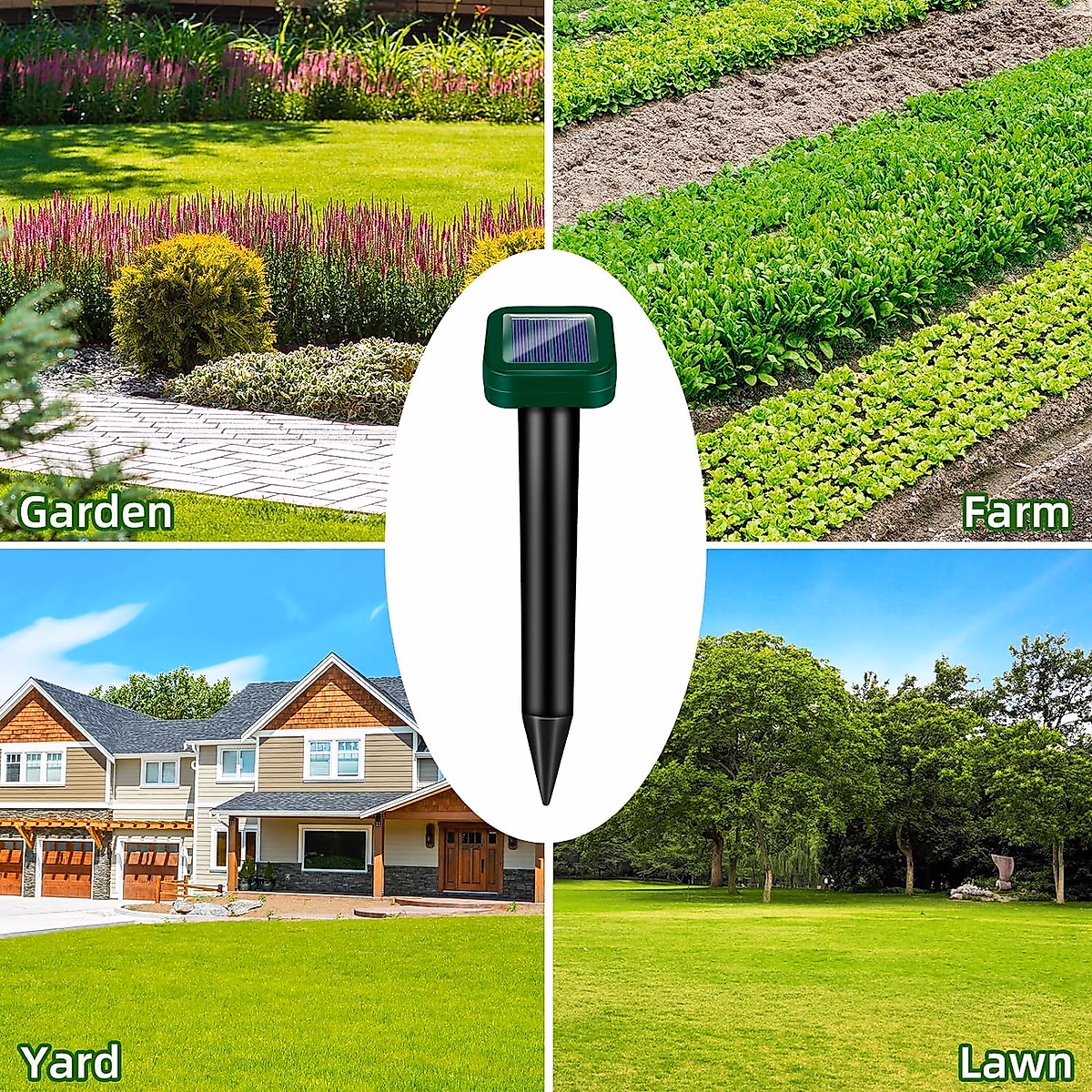 8 Pack Solar Mole Repellent Spikes, Ultrasonic Animal Repellent Outdoor Solar Powered Waterproof Sonic Burrowing Mole Deterrent Stake for Mole Vole Groundhog Gopher Armadillo Snake for Yard Lawns