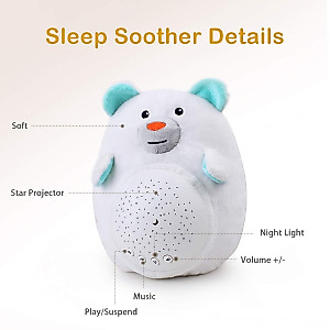 Baby Sleep Soother Toddler Sleep Aid Night Light Toy with White Noise Sound Machine and Star Projector, Bear Lullaby Sleep Toy Gift for Newborn and Up Boy and Girls