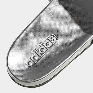 adidas Women's Adilette Comfort Slides Water Shoe, Silver Metallic/Silver Metallic, 6