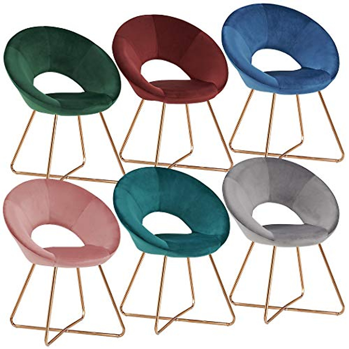 DUHOME Modern Accent Velvet Chairs Dining Chairs Single Sofa Comfy Upholstered Arm Chair Living Room Furniture Mid-Century Leisure Lounge Chairs with Golden Metal Frame Legs Set of 2 Pink