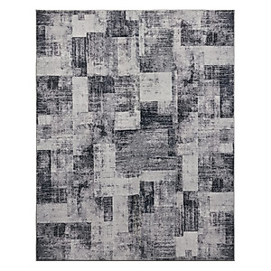 Area Rug Living Room Rugs 8x10 Washable: Indoor Soft Low Shaggy Fluffy Pile Carpet Abstract Decor Large for Bedroom Dining Room Under Kitchen Table Home Office - Gray/Ivory