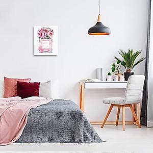 Stupell Industries Glam Perfume Bottle V2 Flower Silver Pink Peony Stretched Canvas Wall Art, Proudly Made in USA