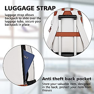 MOMUVO Laptop Backpack for Women Men, Lightweight High School Bookbag College School Bag for Boy Girls, Aesthetic Backpack for Travel, Fits 15.6Inch Laptop, Beige-Black