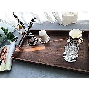 MAGIGO 22 x 14 Inches Large Rectangle Black Walnut Wood Ottoman Tray with Handles, Serve Tea, Coffee, Classic Wooden Decorative Serving Tray