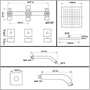 Matte Black 3-Handle Tub and Shower Faucet Set, Bathroom Bathtub Rainfall Shower Head with Waterfall Tub Spout,Tub and Shower Trim Kit with Valve