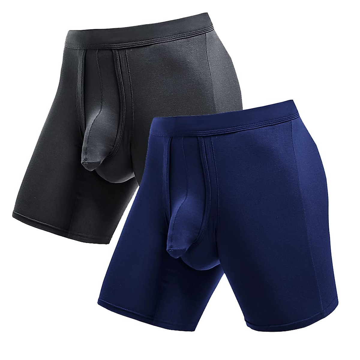 Ouruikia Men's Underwear Boxer Briefs Anti-Chafing Long Leg Mens Boxer Briefs Tagless Boxer Briefs Separate Pouch X-Large Navy/Grey