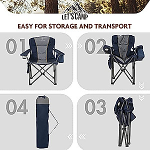 LET'S CAMP Folding Camping Chair Oversized Heavy Duty Padded Outdoor Chair with Cup Holder Storage and Cooler Bag, 450 LBS Weight Capacity, Thicken 600D Oxford