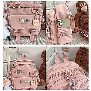 Kawaii Backpack Teen Girls Bag Waterproof Nylon with Cute Pendant and Pin Mini Shoulder Bag (Black)