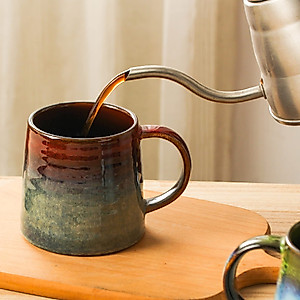 masoline Large Ceramic Coffee Mug, Handmade Pottery Mugs, Tea Cups with Big Handle for Office and Home, 15.5 oz, Dishwasher and Microwave Safe (Ink Red)