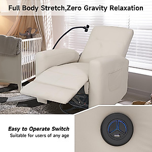 hzlagm Power Swivel Glider Chair Nursery, Swivel Rocker Recliner with USB Ports, Rocking Chair with Microfiber Leather, Waterproof, Living Room, Nursery - Beige