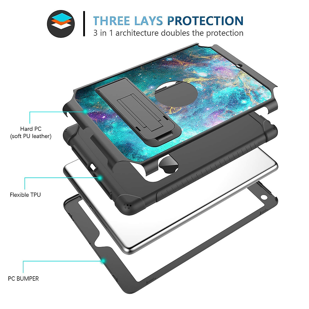 BENTOBEN Glow in The Dark Tablet Cover - 3 in 1 Shockproof Kickstand Protective Case for iPad Air 2, 6th/5th Gen, 9.7" 2018/2017, iPad Pro 9.7 - Nebula