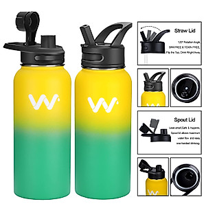 WEREWOLVES 32 oz Insulated Water Bottle With Paracord Handles & Strap & Straw Lid & Spout Lid,Reusable Wide Mouth Vacuum Stainless Steel Water Bottle for Adults (New-Yellow Green, 32 oz)