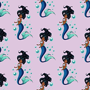 African American Black Mermaid Premium Purple Wrapping Paper Gift Wrap Birthday Present Party Decoration (One 20 inch x 30 inch sheet)