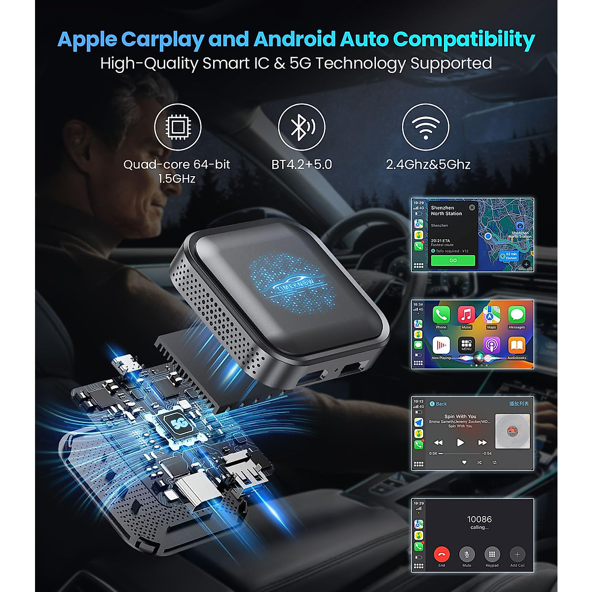 Wireless Carplay & Android Auto Adapter with Netflix YouTube Tiktok, Upgrade LED Wireless Android Auto Adapter HDMI Dongle for Phone to Miracast/Stream Media to Car/TV, for OEM Wired CarPlay Car