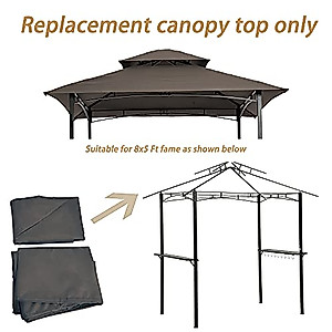 MengK 8x5Ft Grill Gazebo Replacement Canopy,Double Tiered BBQ Tent Roof Top Cover,Brown