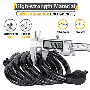 Cable Bike Locks Resettable Bicycle Lock Cable Combination 5-Digit Combination Cable Lock Scooter Locks Anti-Theft, Includes Mounting Bracket and Bike Bells