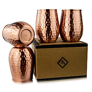 Kosdeg Copper Cups - 16 Oz set of 4 - A Unique Way To Enjoy Wine - The Perfect Pure Copper Tumbler for Water - Copper Drinking Cups Better Than Glasses or Plastic - Moscow Mule Copper Cup For Drinking