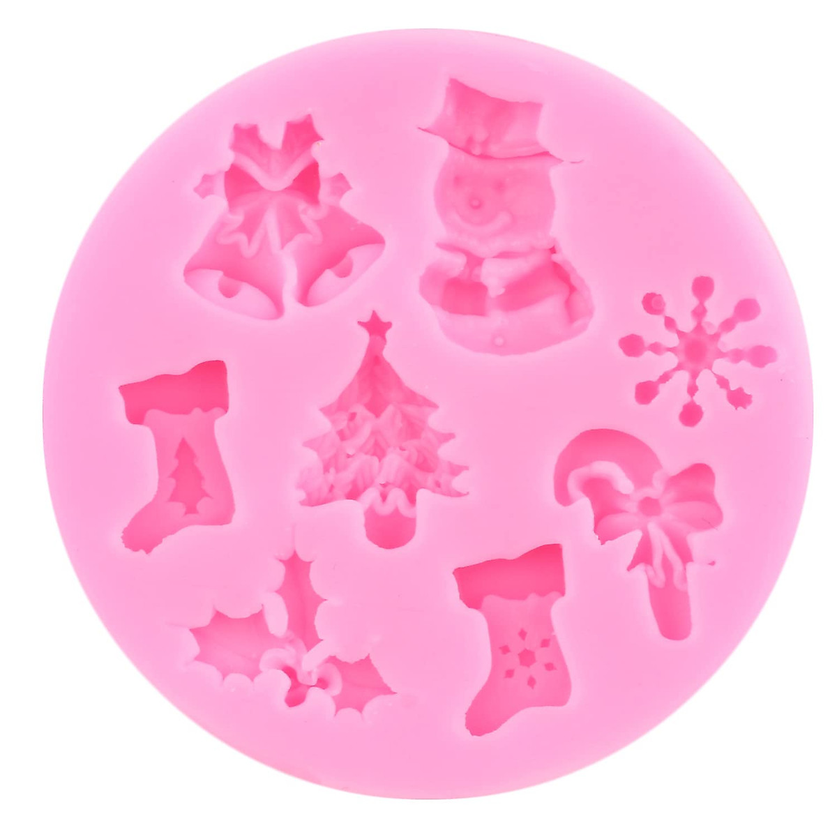 ZiXiang Christmas Silicone Molds Xmas Fondant Molds Christmas Tree Snowflake Bells Gift Box Snowman Holly Leaves Silicone Molds For Cake Decorating Cupcake Topper Candy Chocolate Gum Paste Set Of 7