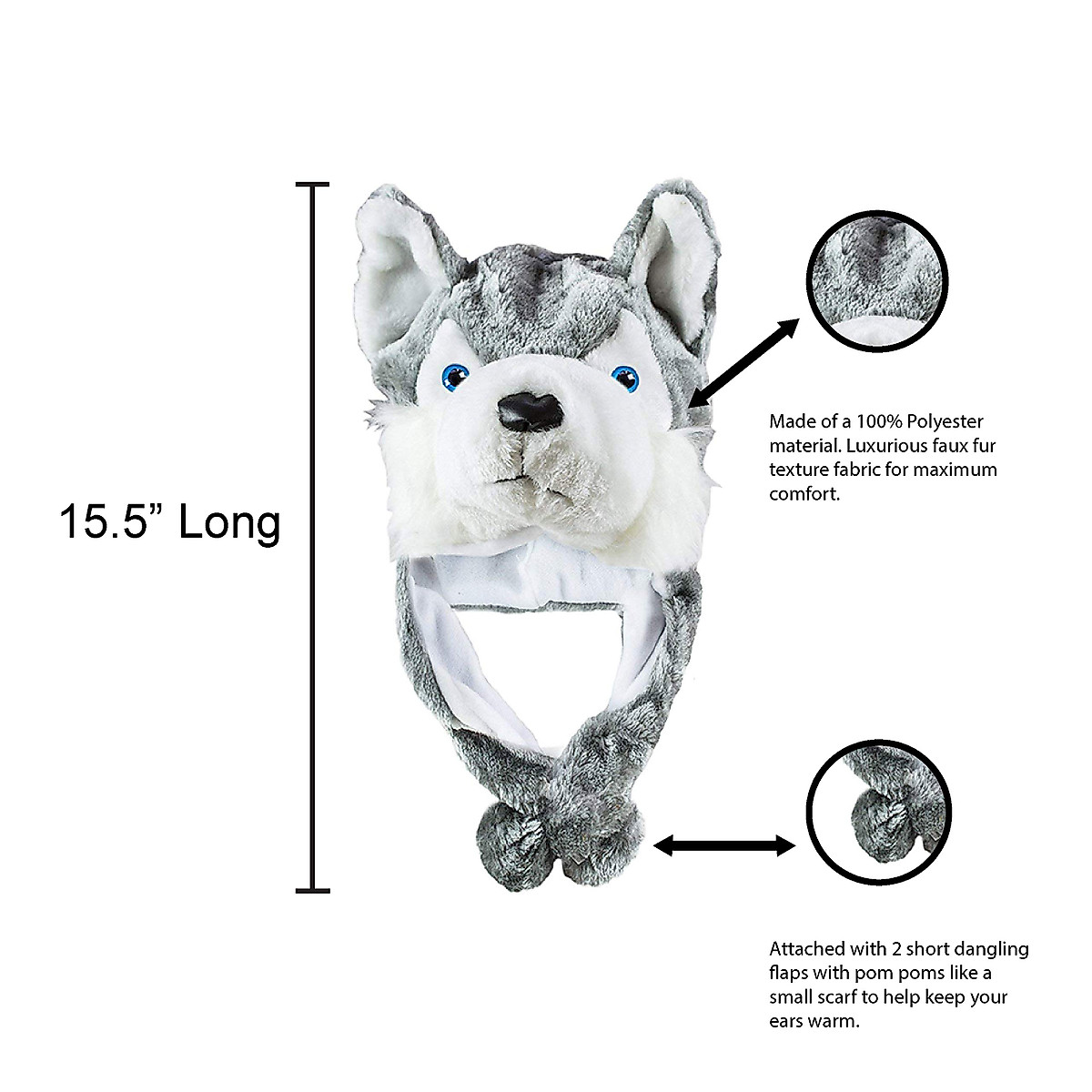 Super Z Outlet Cute Plush Animal Hat Winter Warm Winter Fashion Clothing Accessories (Husky/Wolf-Short) Grey