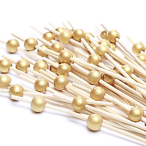 Pukavt Cocktail Picks 100 Counts Handmade Sticks Wooden Toothpicks Cocktail Sticks Party Supplies - Matt Gold Pearl