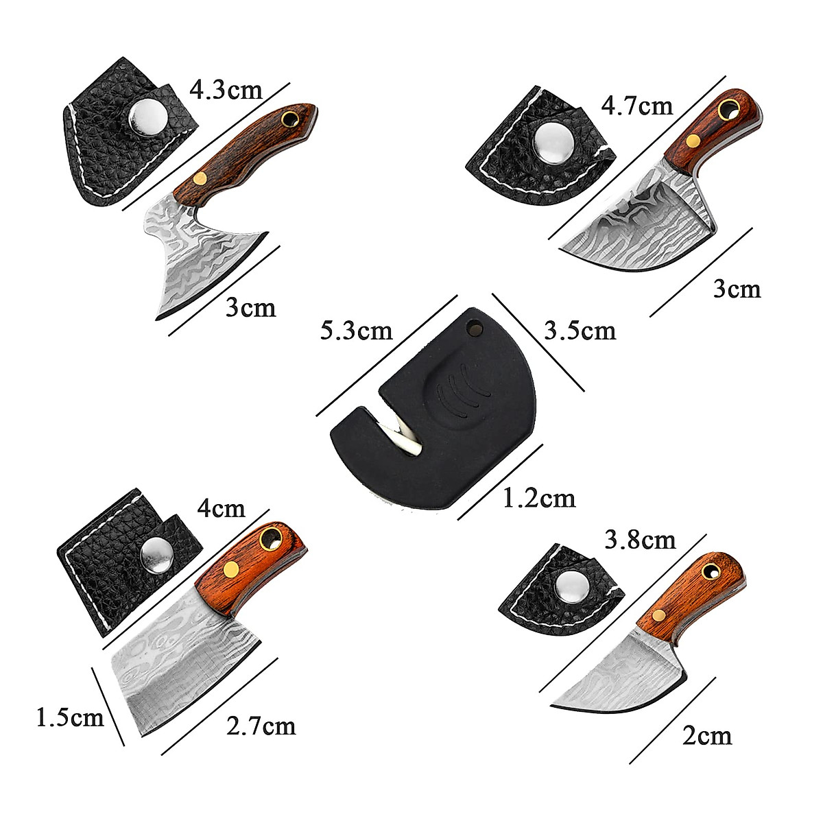 VOVCIG Mini Knife Set, 5PCS Mini Pocket Knife Set Utility Tiny Chef Knife with Sheath Knife Sharpener with Gift Box for Package Opener Box Cutter Outdoor Use