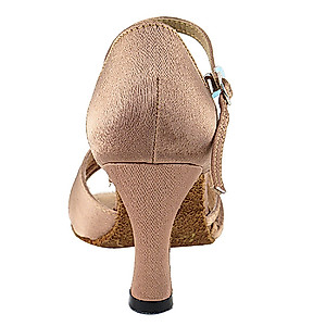 Very Fine Dance Shoes - Ladies Latin, Rhythm, Salsa, Waltz Ballroom Dance Shoes - 6030-2.5-inch Heel and Foldable Brush Bundle - Brown Satin - 8