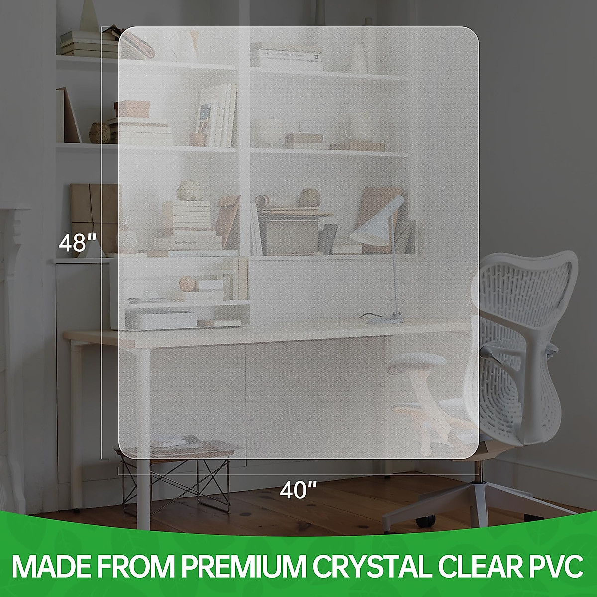 100pointONE Large Chair Mat for Hardwood Floors - 53 x 45 Inches Heavy Duty Large Office Floor Mats for Computer Desk, Easy Glide Floor Protection Mats for Rolling Chairs (45'' x 53'' with Lip)