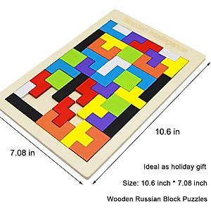 2 Pack Wooden Russian Blocks Puzzle + Hexagon Puzzles for Kids & Adults, Wooden Block Puzzle Intelligence Brain Teasers Toy Logic Game STEM Educational Gift for Children