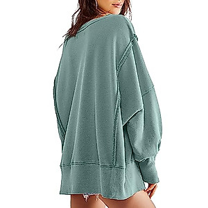 Beaully Women’s Oversized Contrast Patchwork Sweatshirt Casual Side Split High Low Hem Boyfriend Pullover Tops Streetwear 6088 Grey Blue Medium