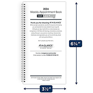 AT-A-GLANCE 2024 Weekly Appointment Book Planner Refill for 70-008, 3-1/4" x 6-1/4", Pocket Size (709041024)