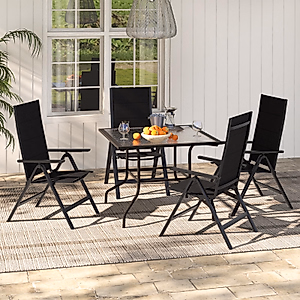 Tangkula Patio Folding Chair Set of 4, Outdoor Dining Chairs with Soft Padded Seat, 7-Position Adjustable Backrest, Armrests, Portable Sling Reclining Chairs for Porch Pool Backyard Camping (4, Black)