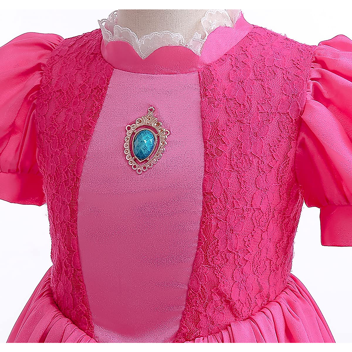 Akokvlar Princess Peach Costume for Girls Deluxe Halloween Dress Up Outfit with Accessories (Pink, 5-6 Years)