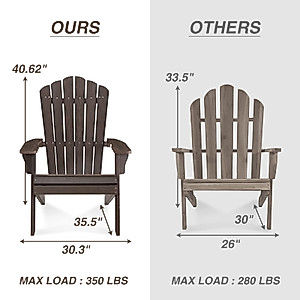 ACUEL Adirondack Chair Outdoor, Oversized Patio Chair Poly Lumber, Weather Resistant & Heavy Duty, Fire Pits Chair for Porch, Poolside, Lawn, Backyard and Garden, 350lbs Capacity (Dark Brown)