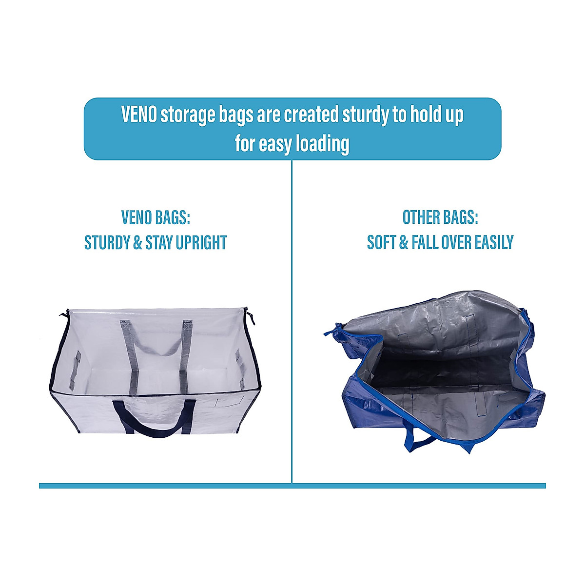 VENO 4 Pack Moving Bags, Heavy Duty, Moving Boxes Alternative, Packing Storage Supplies for Dorm Room Essentials with Zipper for Clothes, Extra Large Totes for Packaging (Clear, 4 Pack)