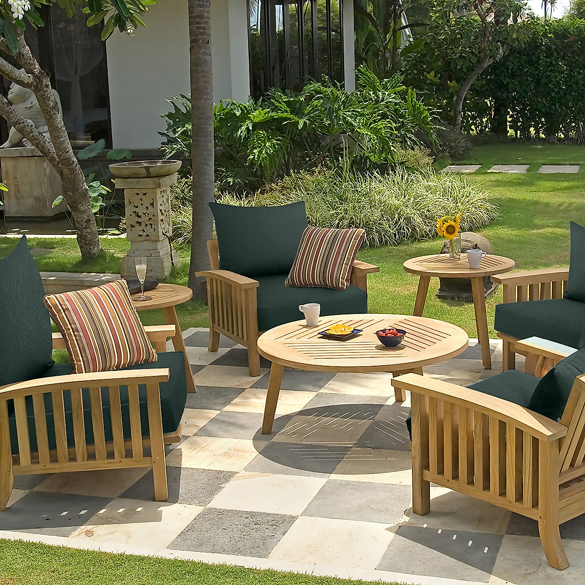 Favoyard Outdoor Deep Seat Patio Cushions Set, 22 x 22 Inch Rainproof & 3-Year Fade Resistant Patio Furniture Cushion, Removable Bottom & Back Cushion with Ties for Yard, Garden, Green Floral